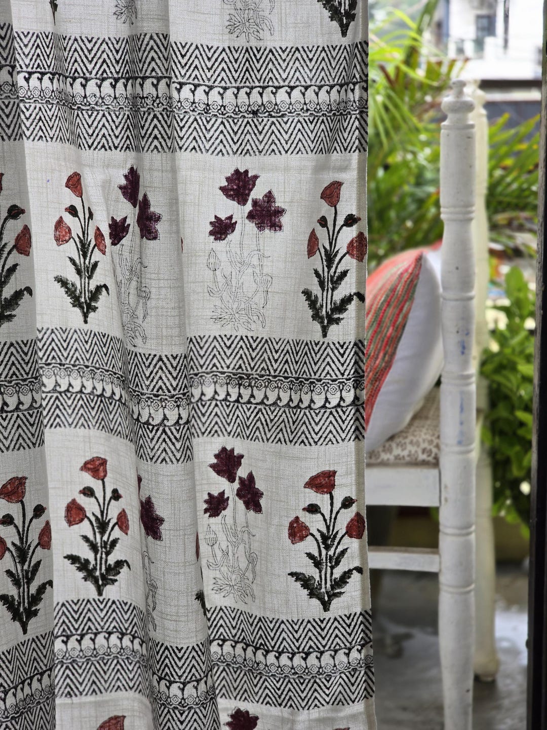 Block Print Cotton Curtain: Bohemian Floral Geometric Panel - Etsy