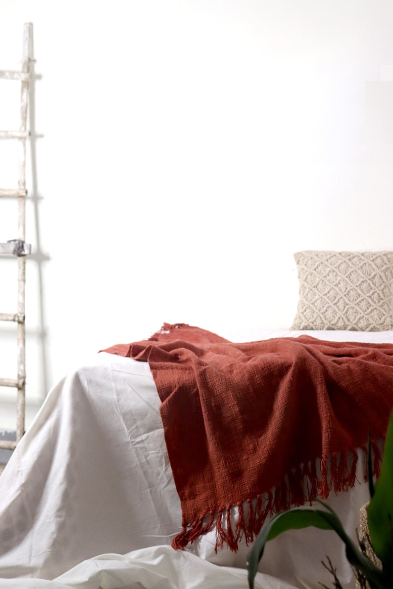 Rust Throw Blanket Handwoven Cotton Blanketsofa - Etsy