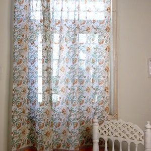 Block Print Curtains Indian Sheers Bohemian Orange Printed Curtain ...