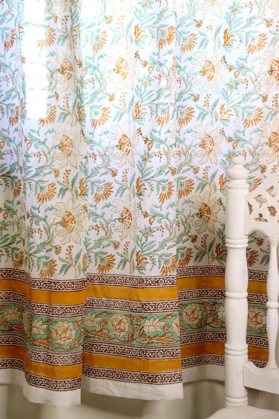 Block Print Curtains Indian Sheers Bohemian Orange Printed Curtain ...