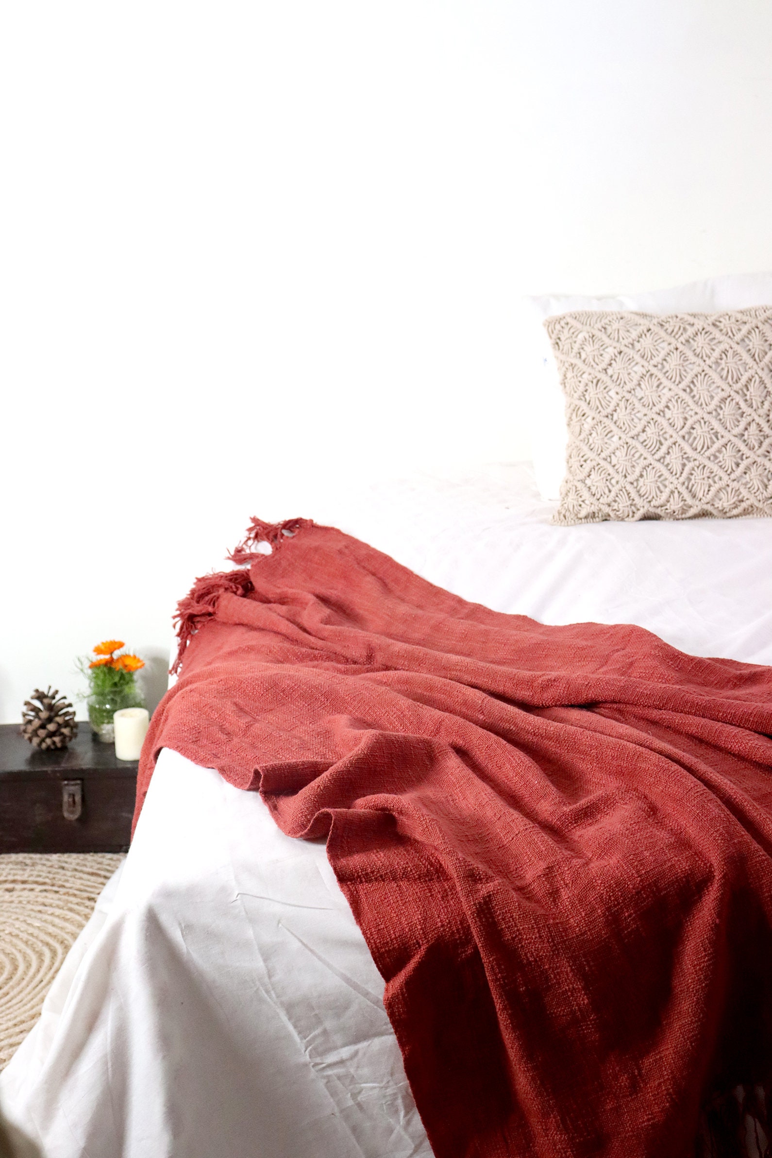 Rust Throw Blanket Handwoven Cotton Blanketsofa - Etsy
