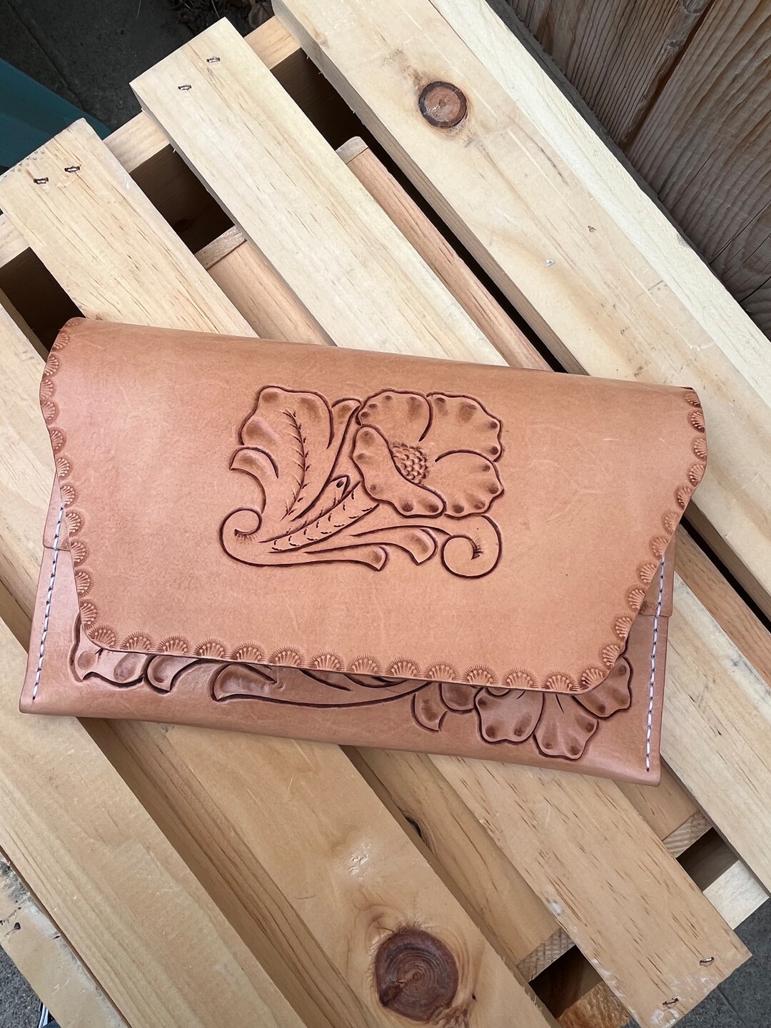 Western Floral Tooled Leather Clutch - Etsy