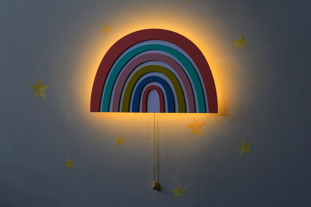 Colorful Wooden Baby Lamp Rainbow, Wandleuchten Regenbogen, Nightlight ...