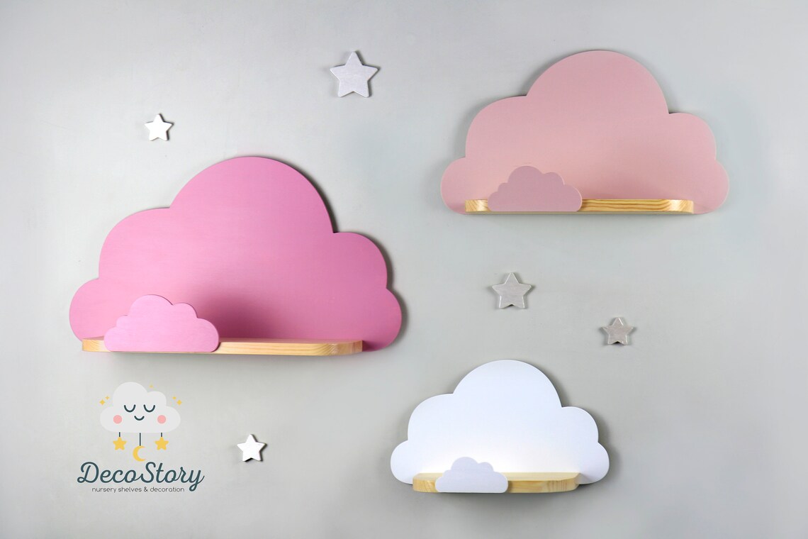 Set of 3 Colourful Wooden Cloud Shelves With Small Border Cloud, Cloud ...