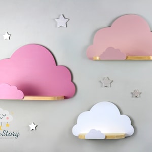 Set of 3 Colourful Wooden Cloud Shelves With Small Border Cloud, Cloud ...
