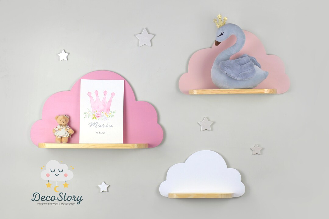 Set of 3 Colourful Wooden Cloud Shelves, Nursery Cloud Shelf, Wooden ...