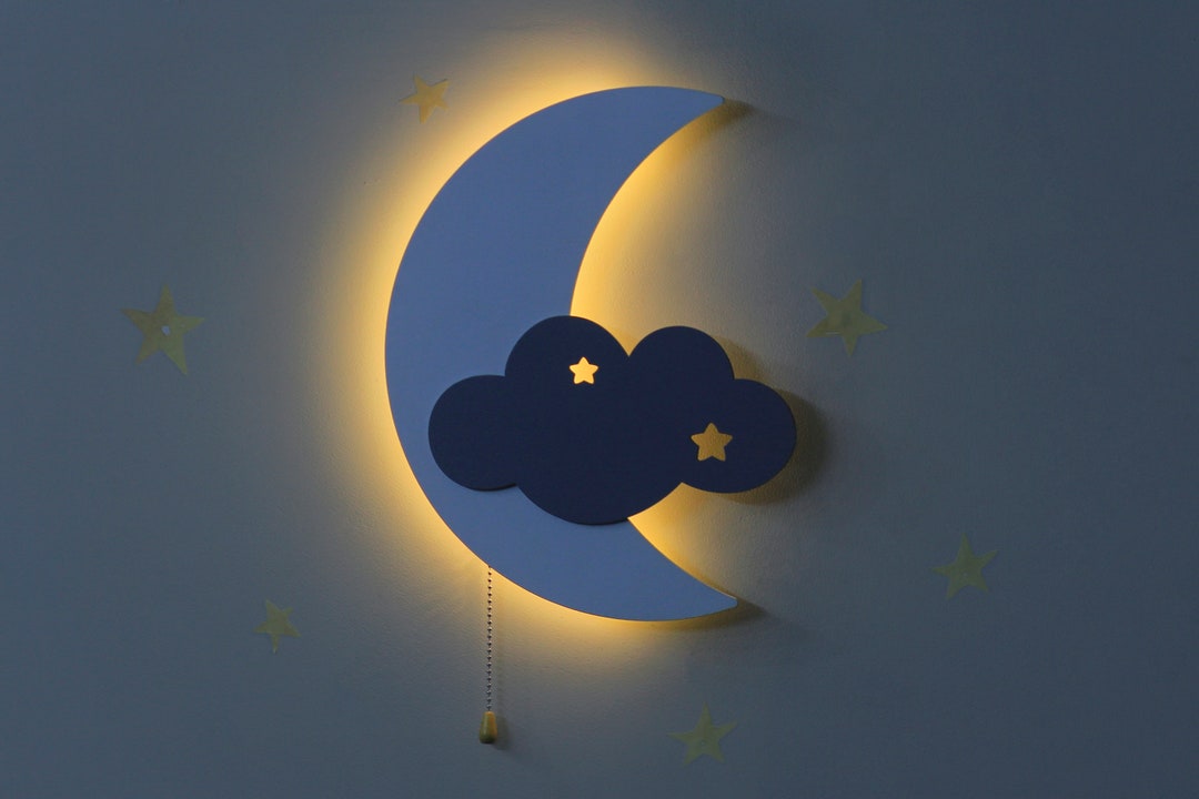 Original Baby Moon Night Light With Grey Cloud, Nursery Wall Light ...