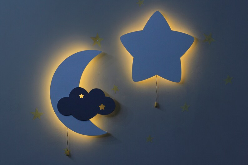 Original Baby Moon Night Light With Grey Cloud, Nursery Wall Light ...