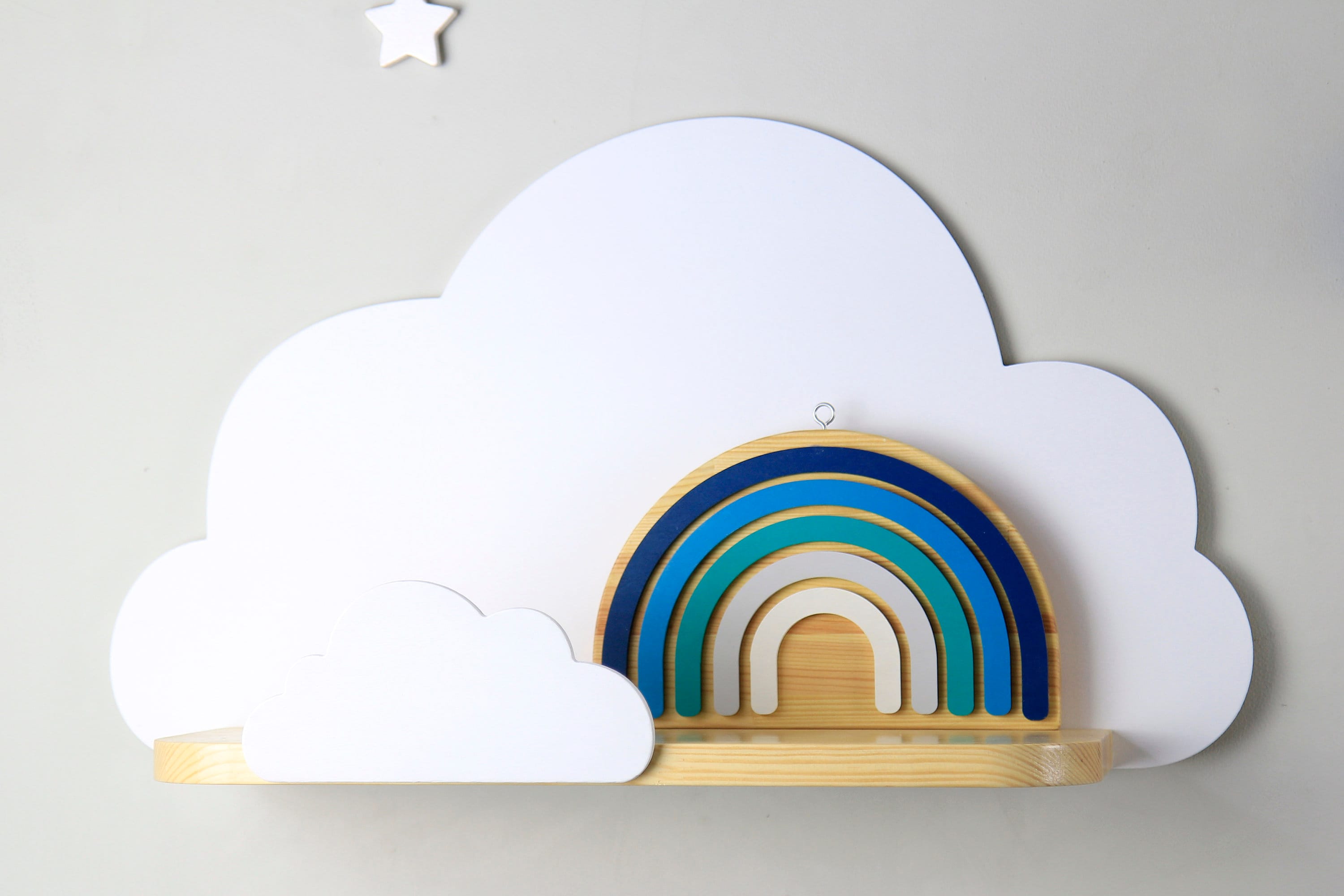 Set of 3 Colourful Wooden Cloud Shelves With Small Border Cloud, Cloud ...