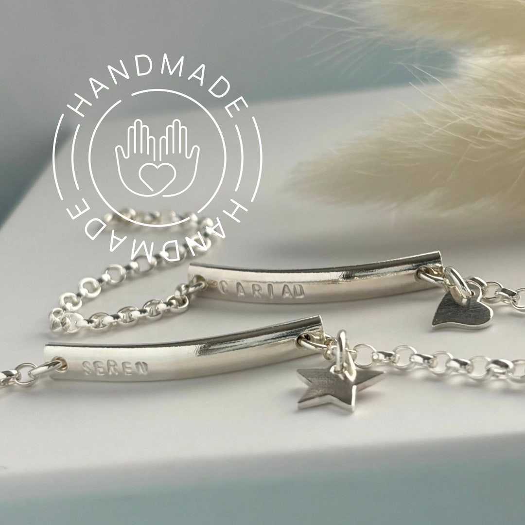 Welsh Language Bar Bracelet Goddaughter Gift, Hand Stamped Sterling ...