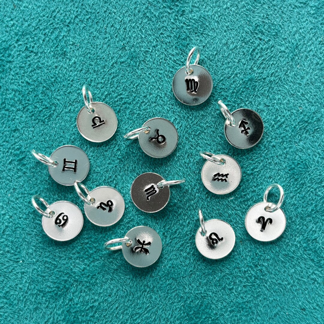 Hand Stamped Star Signs, Sterling Silver Zodiac Disc Charms for ...