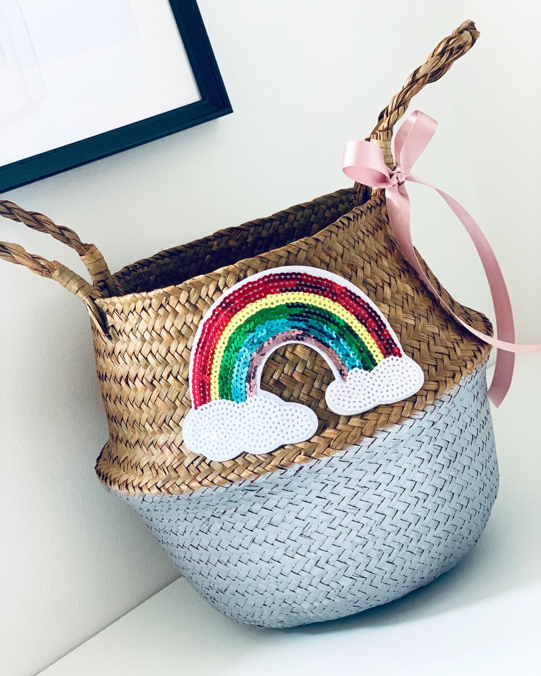 Rainbow Kids/childrens Straw Basket - Etsy
