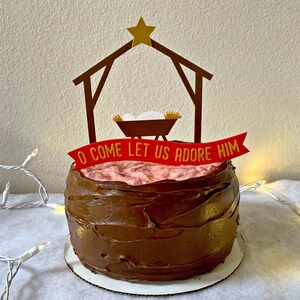 Christmas Nativity Cake Topper Set: 'O Come Let Us Adore Him' Banner - Etsy