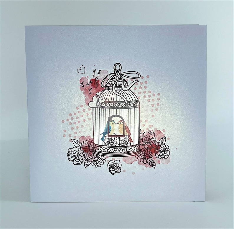 Love Birds 3D Pop-up Card: Floral Birdcage, Wedding Engagement Card - Etsy
