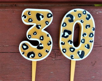 LEOPARD Print Design Birthday NUMBER Cake Topper 5.5 Tall Choose Number ...