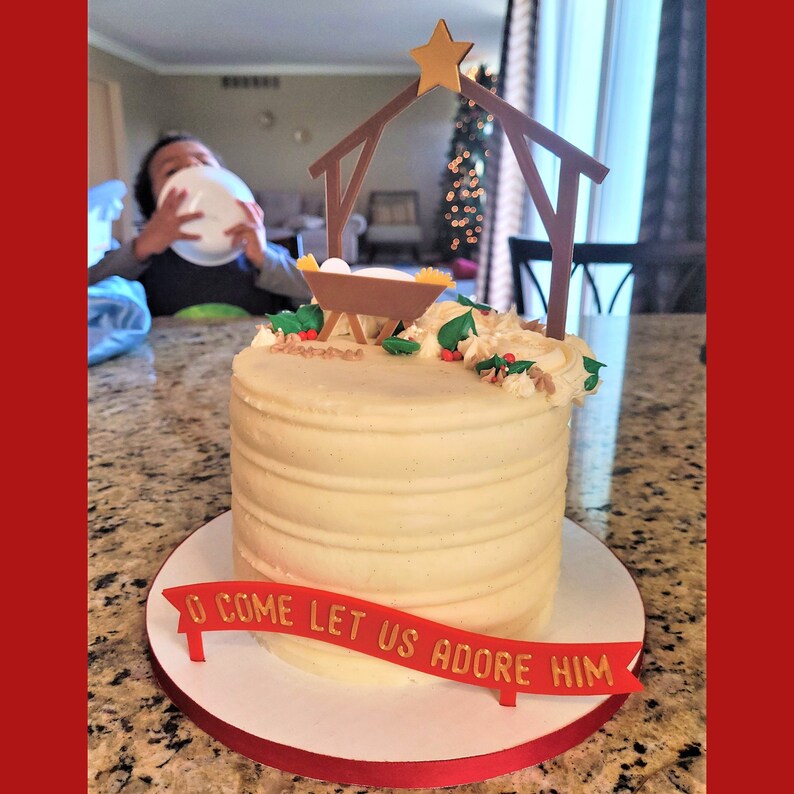 Christmas Nativity Cake Topper Set: 'O Come Let Us Adore Him' Banner - Etsy