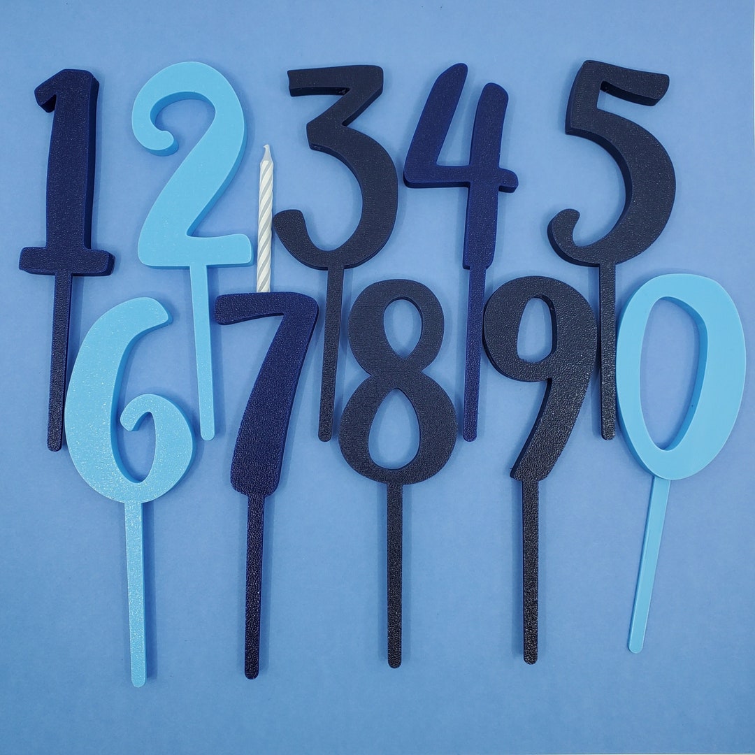 Blue Number Cake Toppers (0-9), Blue Cake Decor, Numbers for Cake ...