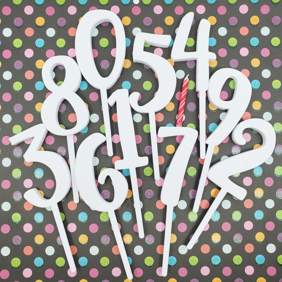 White Number Cake Toppers (0-9), Reusable Number Toppers, Birthday ...