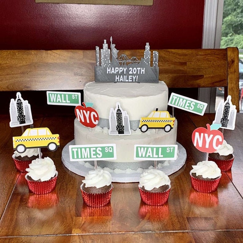 NYC Skyline Cake Topper: Personalized Birthday, Graduation, Retirement ...