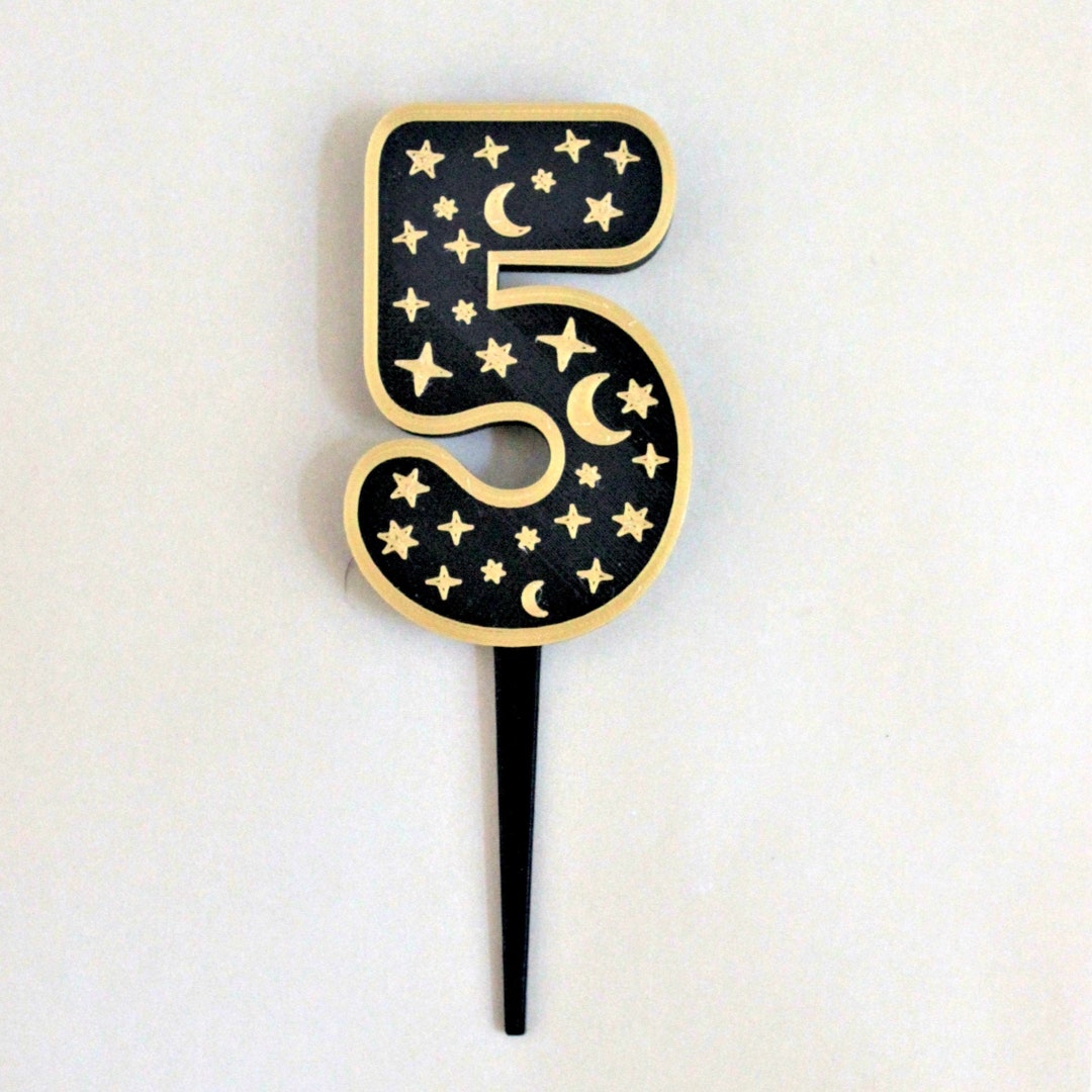 Moon & Star Number Cake Topper, Space Theme Birthday, Astronaut ...