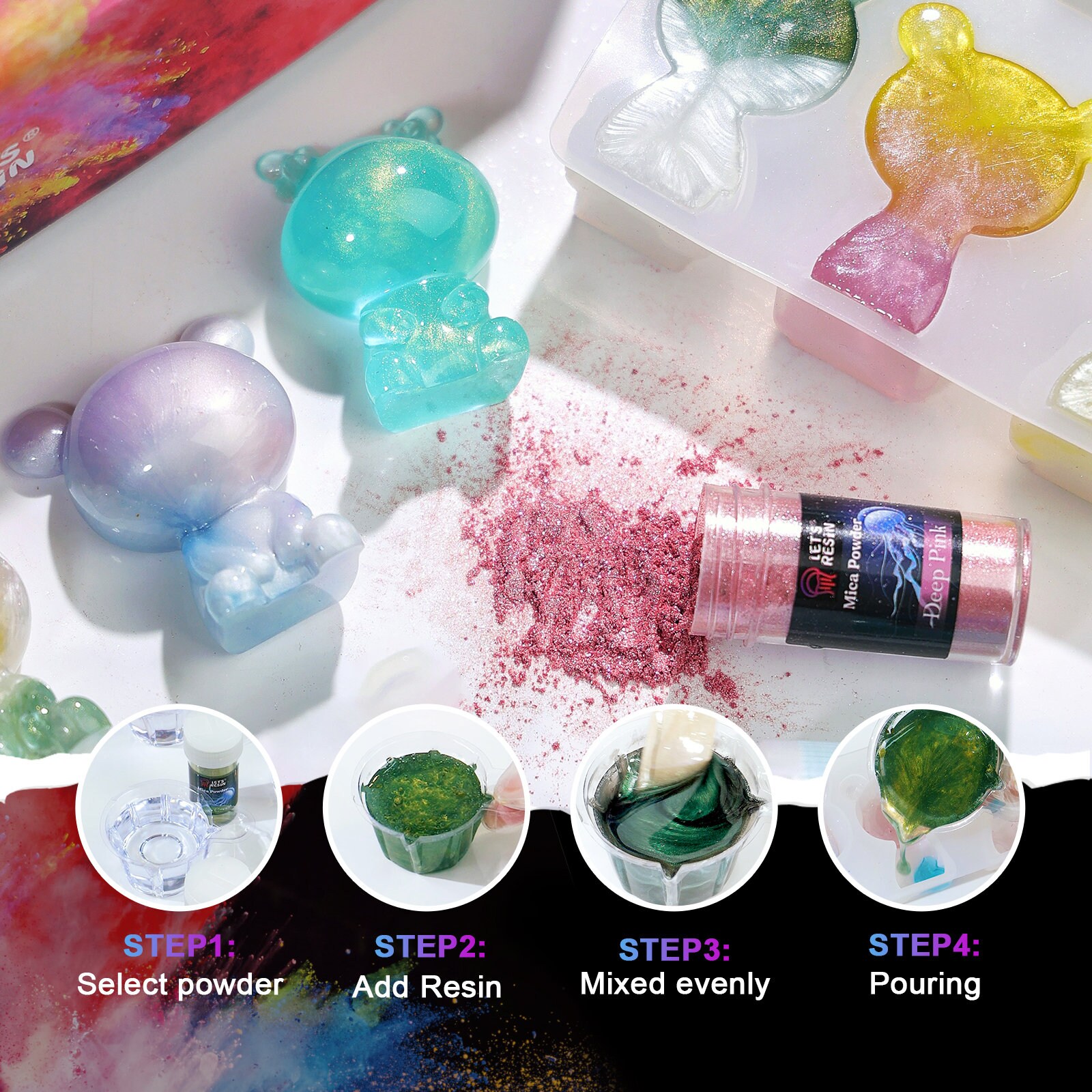 LET'S RESIN 60 Colors Mica Powder,natural Pearlescent Pigment Powder ...