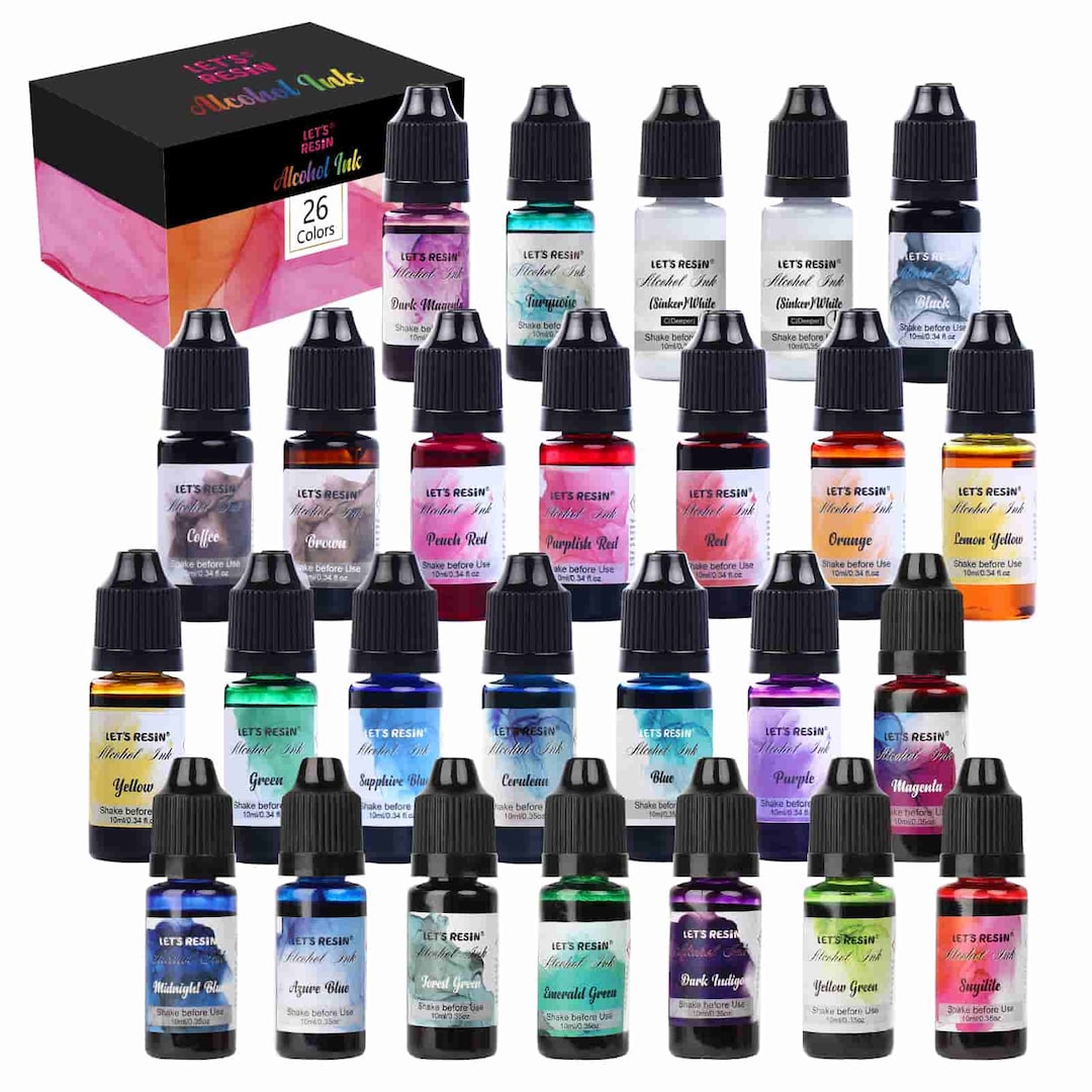 LET'S RESIN 26pcs Alcohol Ink-vibrant Colors High Concentrated Alcohol ...