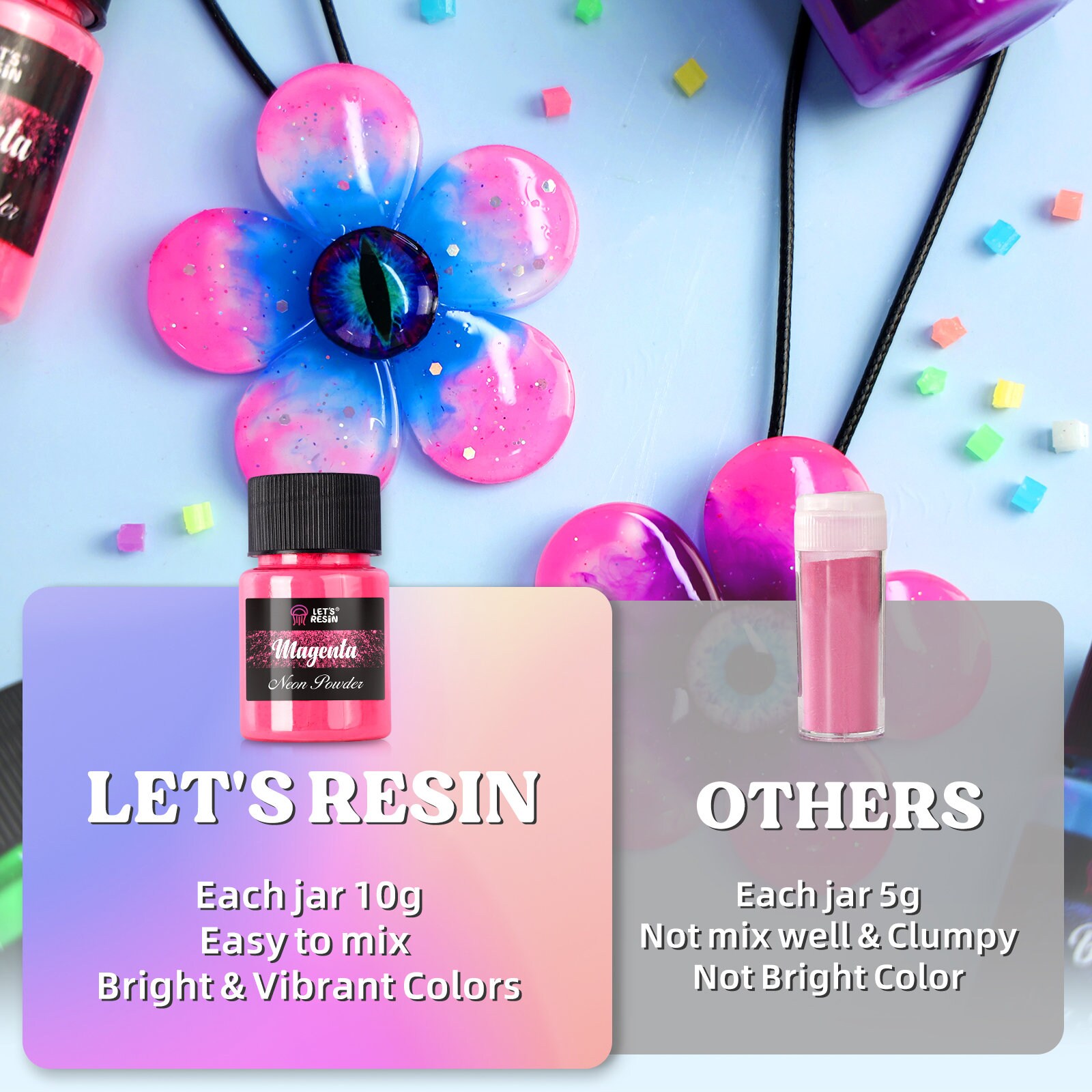 LET'S RESIN Neon Pigment Powder,12colors Fluorescent Powder,10g/bottle ...