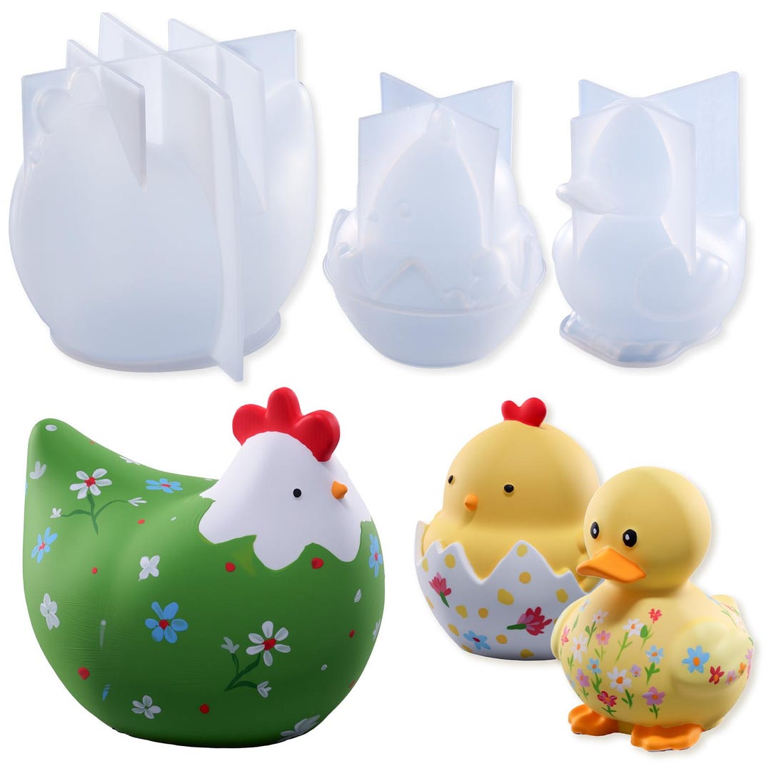 LET’S RESIN 3pcs Animal Resin Molds, 3D Chick & Duck Resin Molds ...