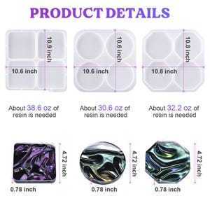 LET'S RESIN Large Coaster Resin Molds, Square, Circle, Hexagon, 12 ...