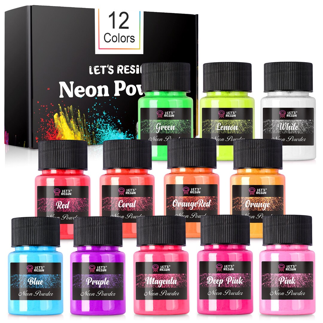 LET'S RESIN Neon Pigment Powder,12colors Fluorescent Powder,10g/bottle ...