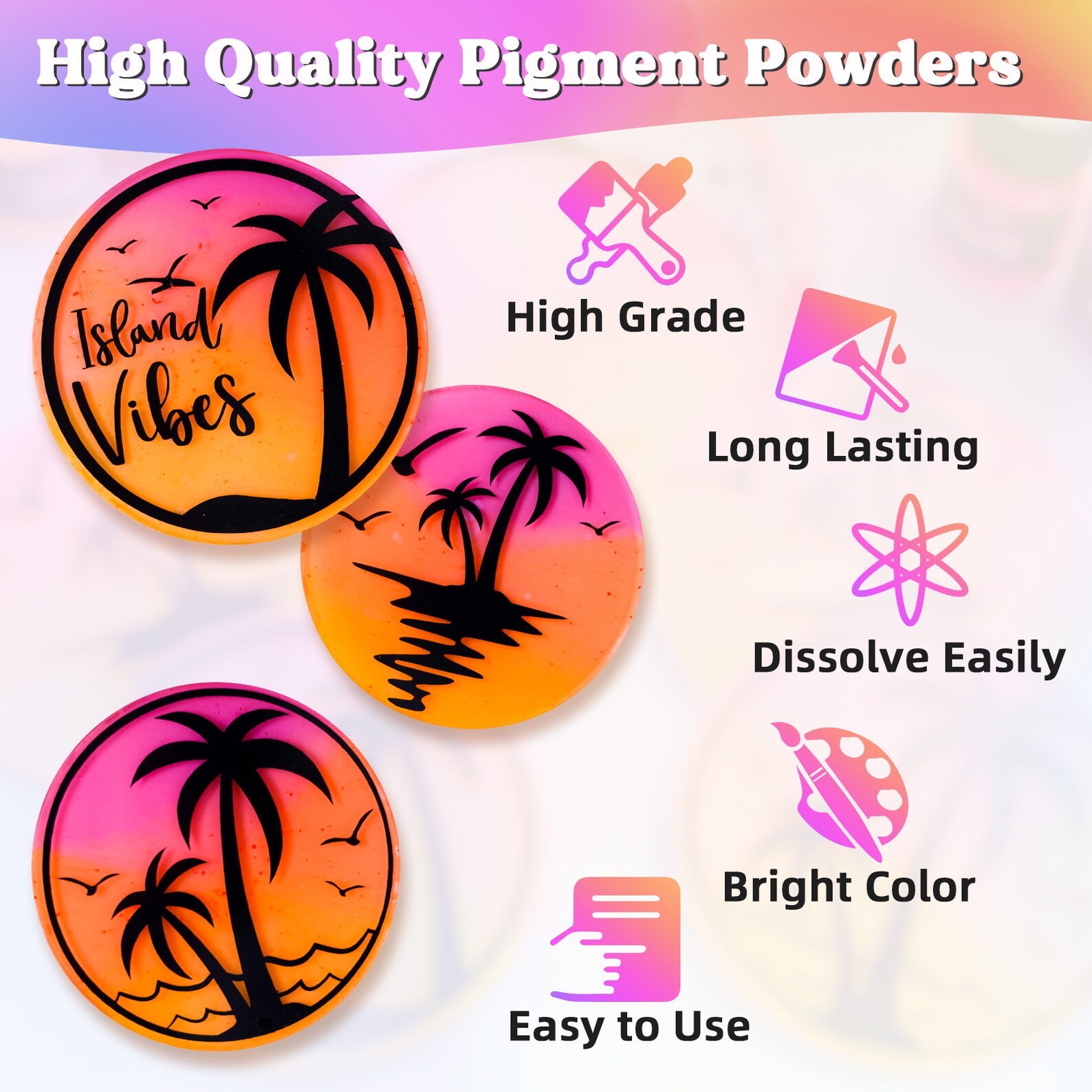 LET'S RESIN Neon Pigment Powder,12colors Fluorescent Powder,10g/bottle ...