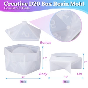 LET'S RESIN D20 Dice Box Resin Molds, D20 Dice Silicone Mold for Epoxy ...