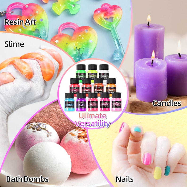 LET'S RESIN Neon Pigment Powder,12colors Fluorescent Powder,10g/bottle ...