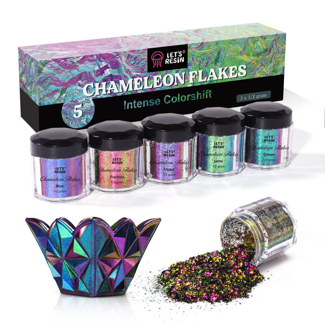 LET'S RESIN Chameleon Flakes, 5 Color Intense Colorshift Pigments ...