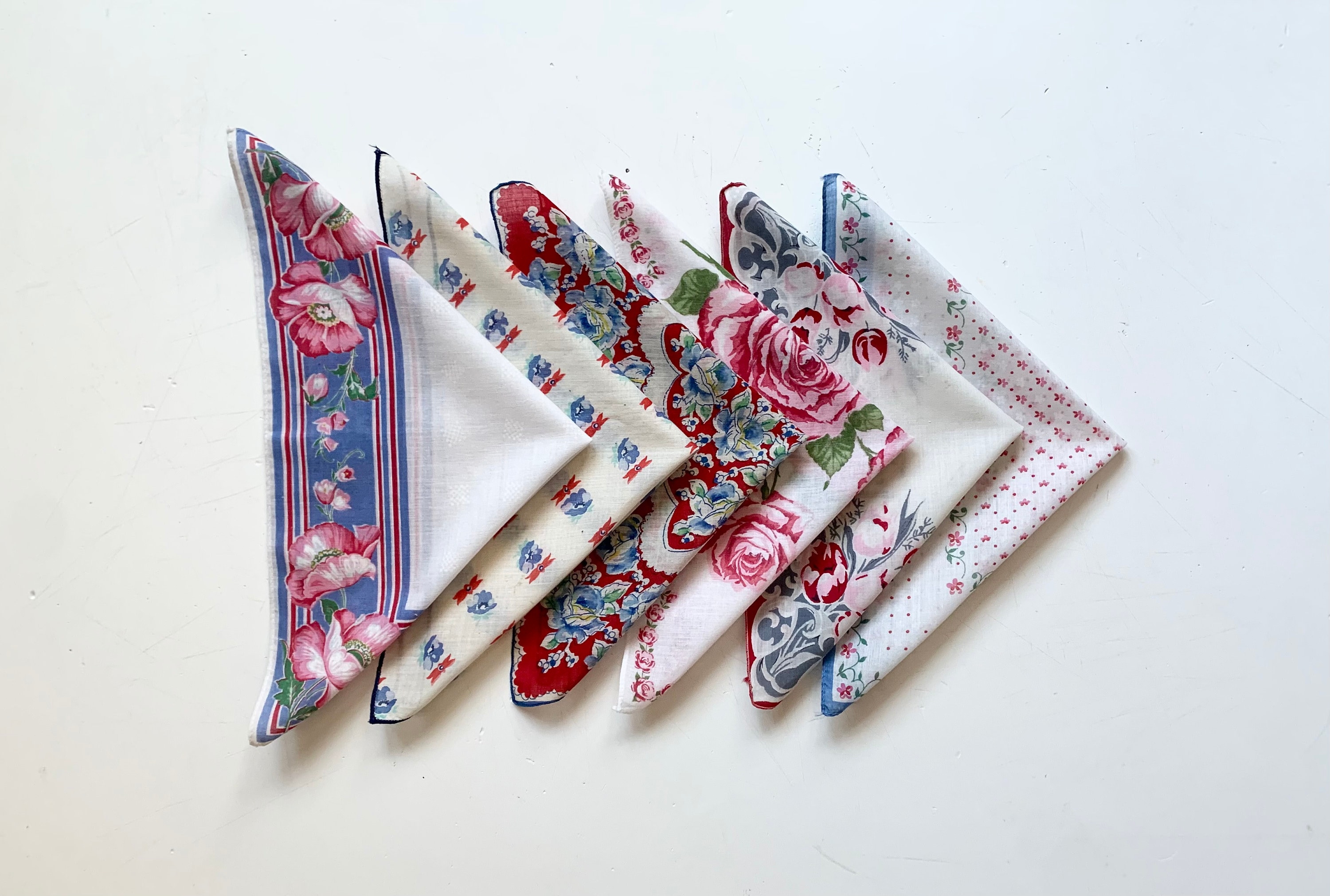 SET of 6 Vintage Square Floral Colorful Hankies Handkerchiefs,shabby ...