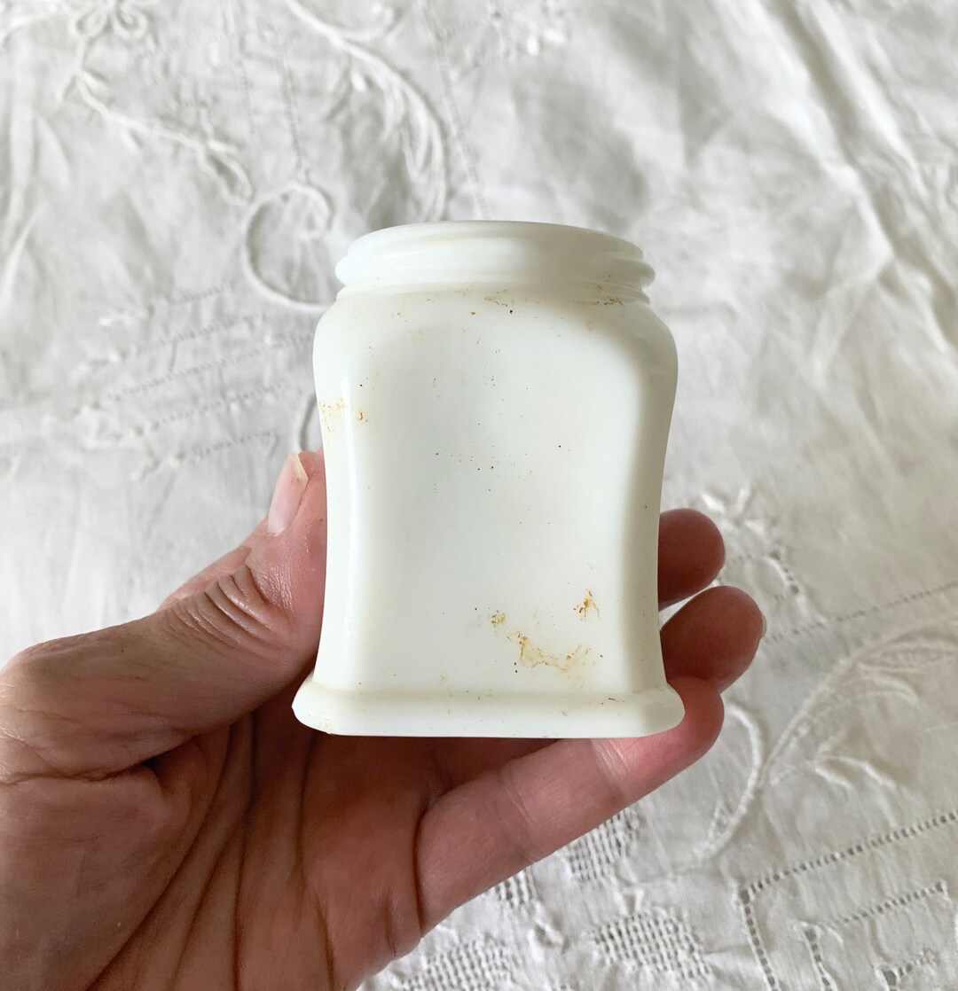 Antique Distressed Stained White Storage Organizer Milk Glass Salt and ...