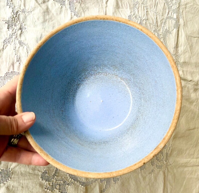 Vintage Periwinkle Blue Embossed Ovenware Stoneware Pottery Mixing Bowl ...