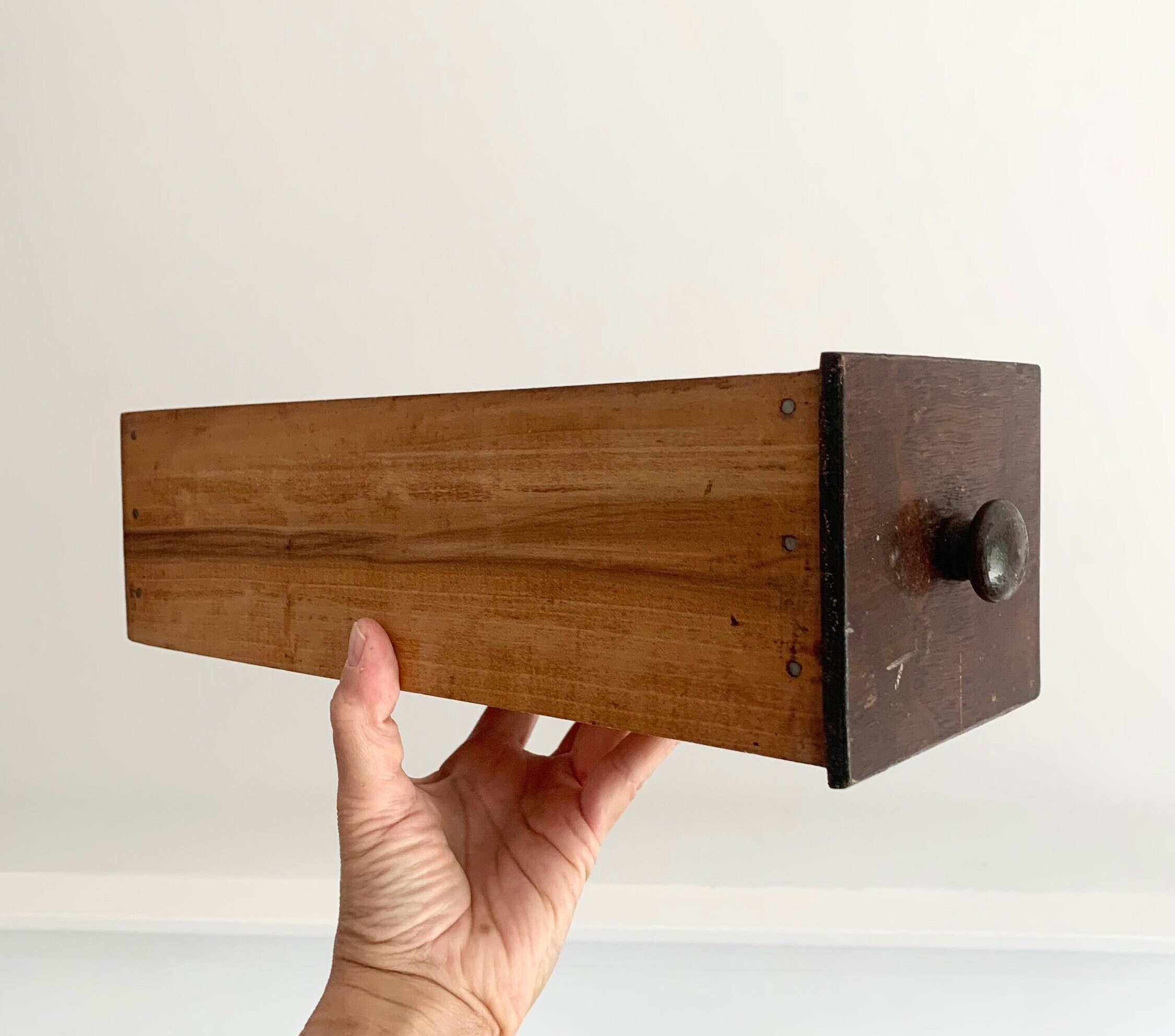 Vintage Long Wood Organizer Storage Box With Knob Pull Drawer,simple ...
