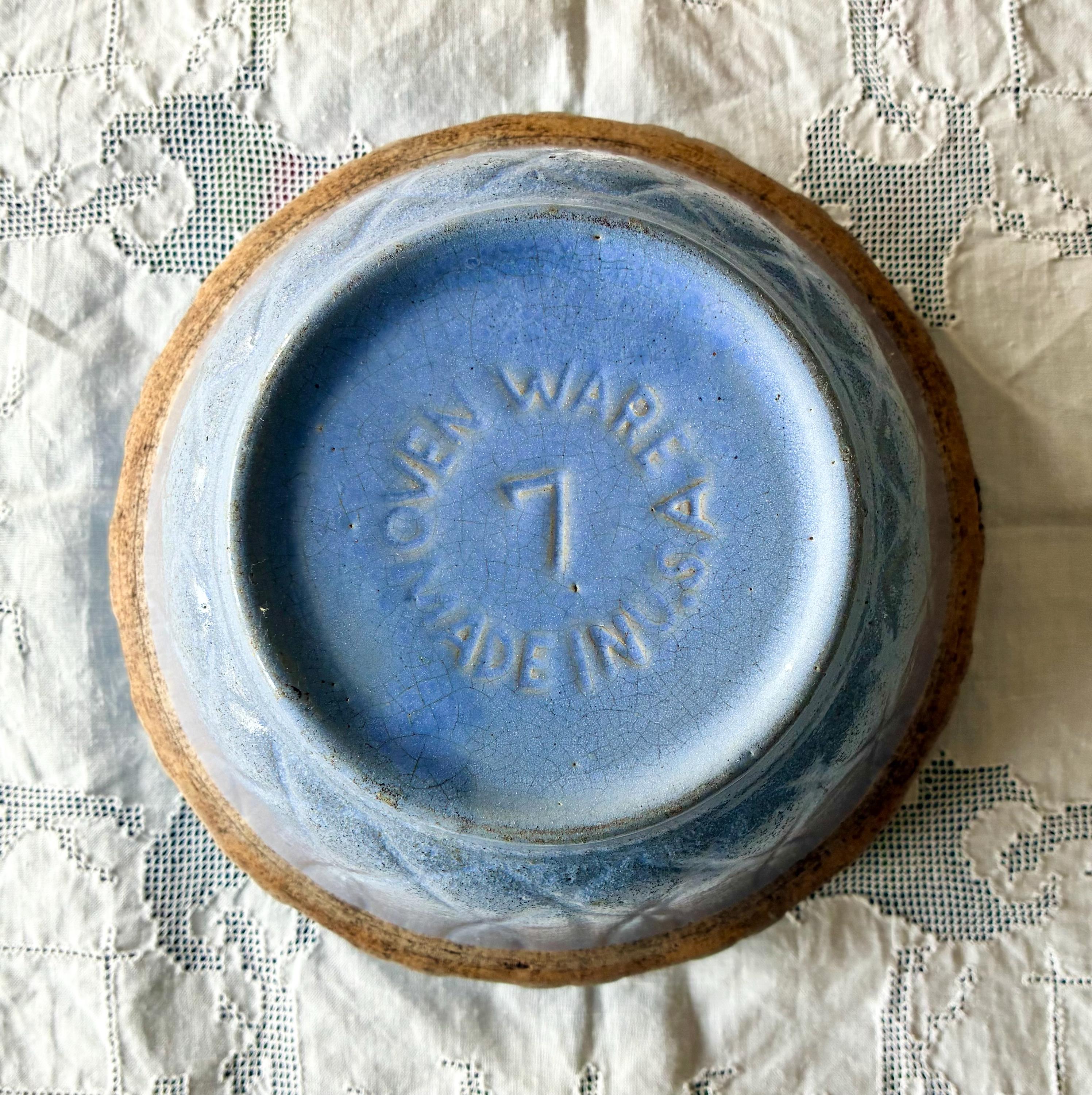 Vintage Periwinkle Blue Embossed Ovenware Stoneware Pottery Mixing Bowl ...