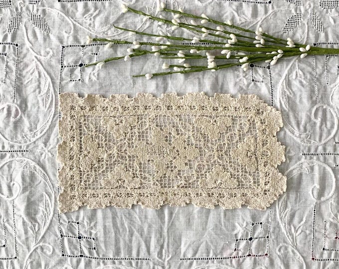 Antique Tatting off White Floral Rectangular Doily,simple Rustic ...