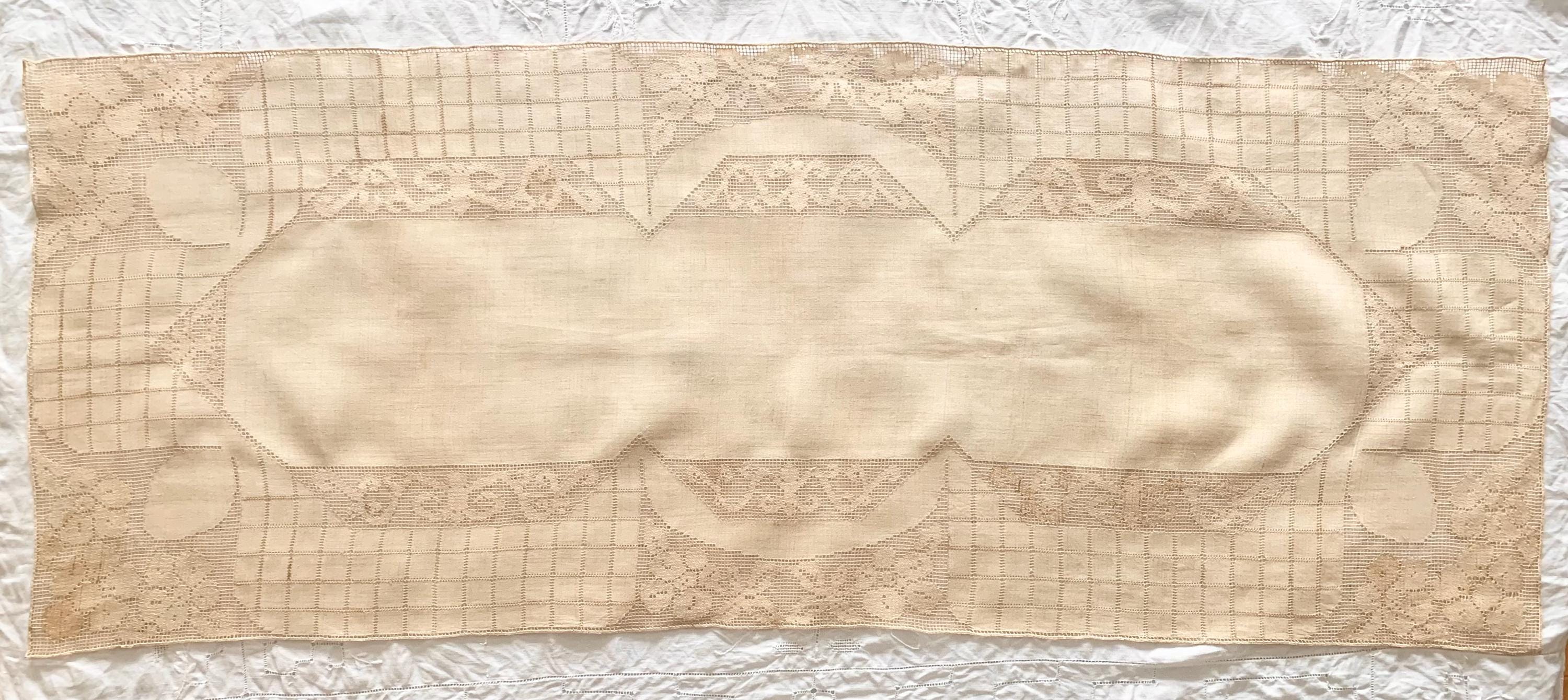 Antique Victorian Neutral Beige Floral Dresser Scarf Table Runner ...