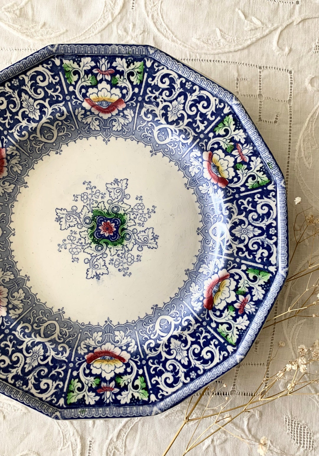 SET OF 6 Antique Victorian Blue Floral Francis Morley Zamara Ironstone ...