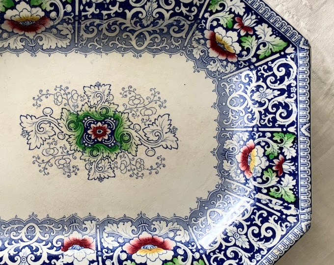Antique Hexagonal Blue Floral Francis Morley Zamara Ironstone Serving ...