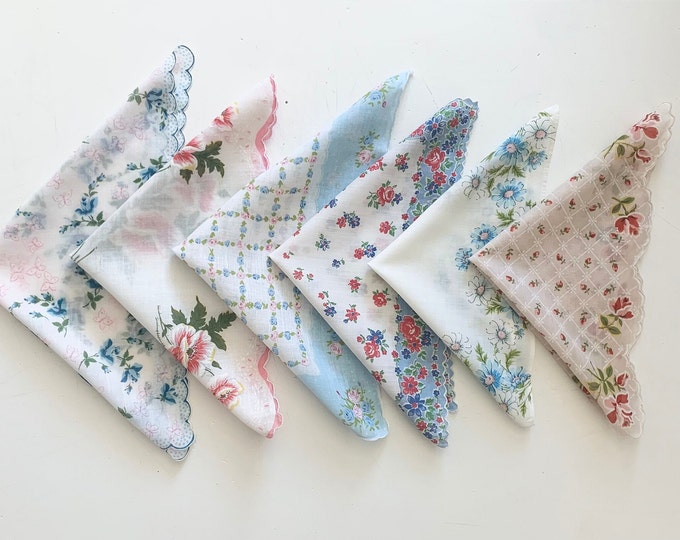 SET of 6 Vintage Square Floral Colorful Hankies Handkerchiefs,shabby ...