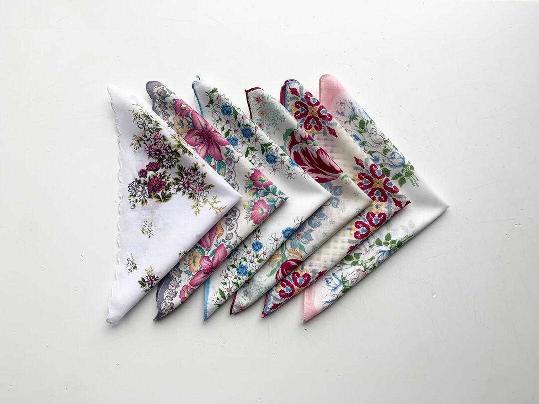 SET of 6 Vintage Square Floral Colorful Hankies Handkerchiefs,shabby ...