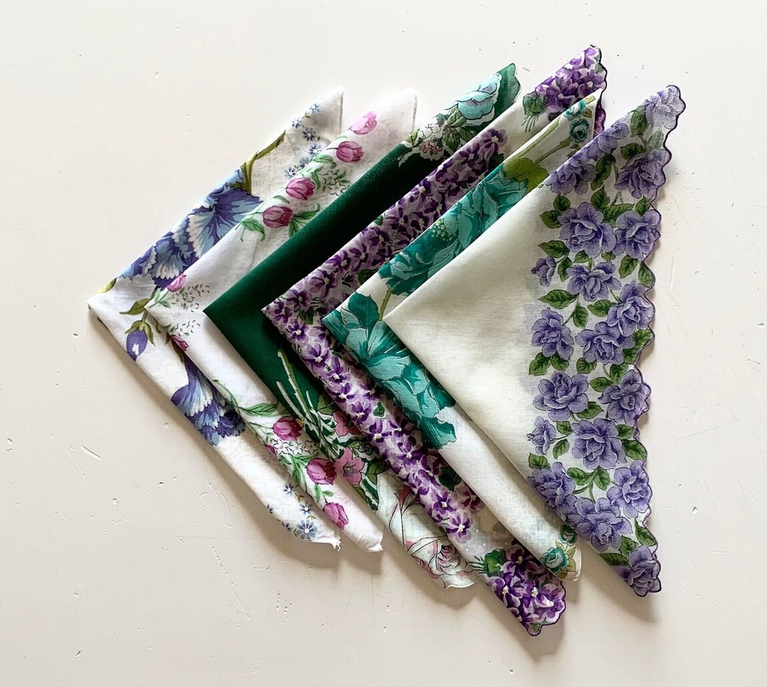 SET of 6 Vintage Square Floral Colorful Hankies Handkerchiefs,shabby ...