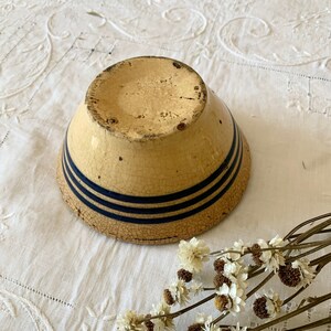 Antique Distressed Small Blue Striped Stoneware Pottery Yellowware ...