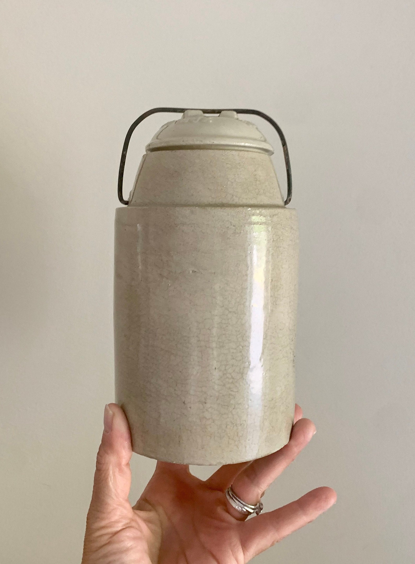 Antique Weir Neutral Stoneware Pottery Canning Storage Jar Crock Lid ...