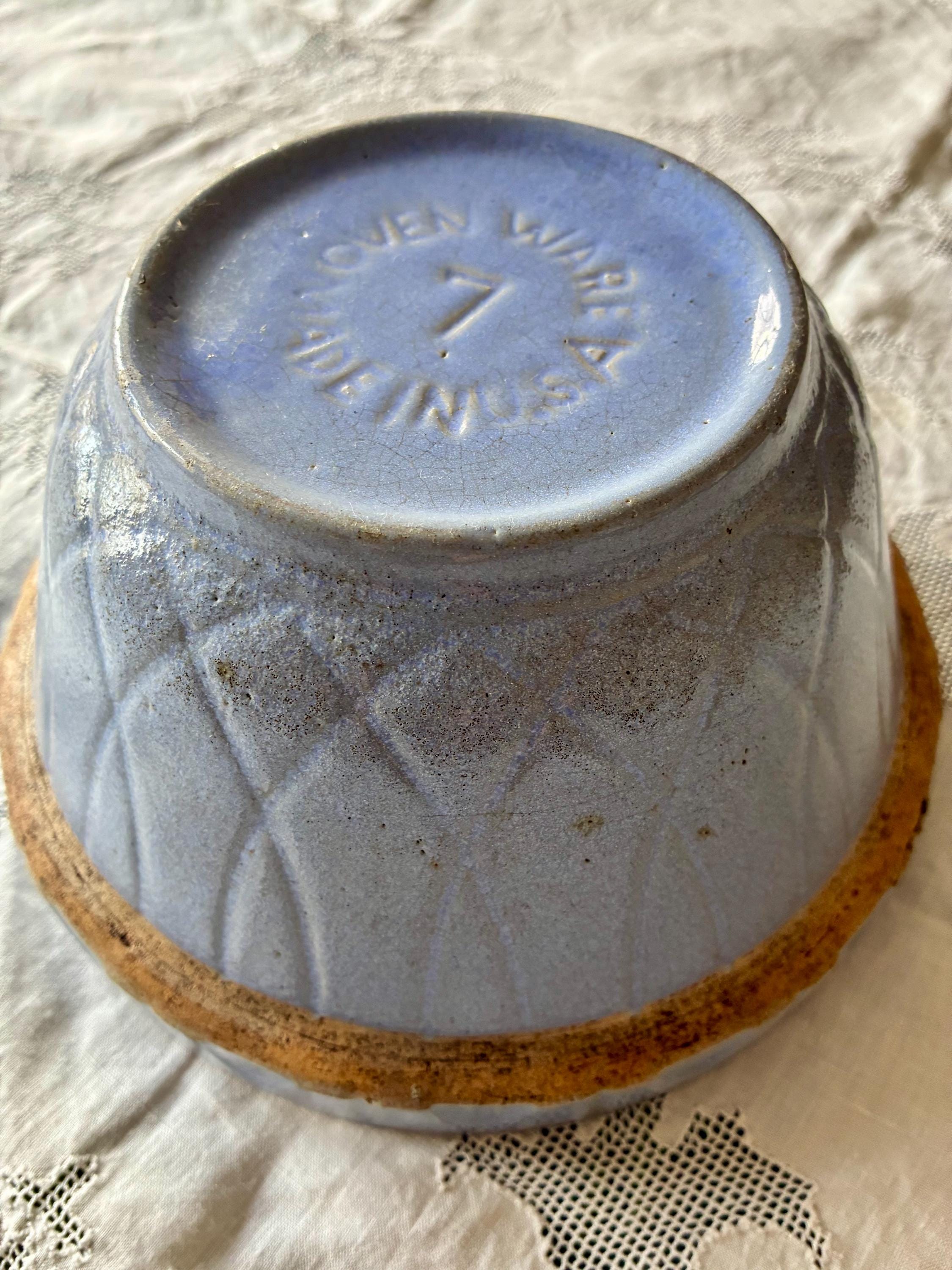 Vintage Periwinkle Blue Embossed Ovenware Stoneware Pottery Mixing Bowl ...