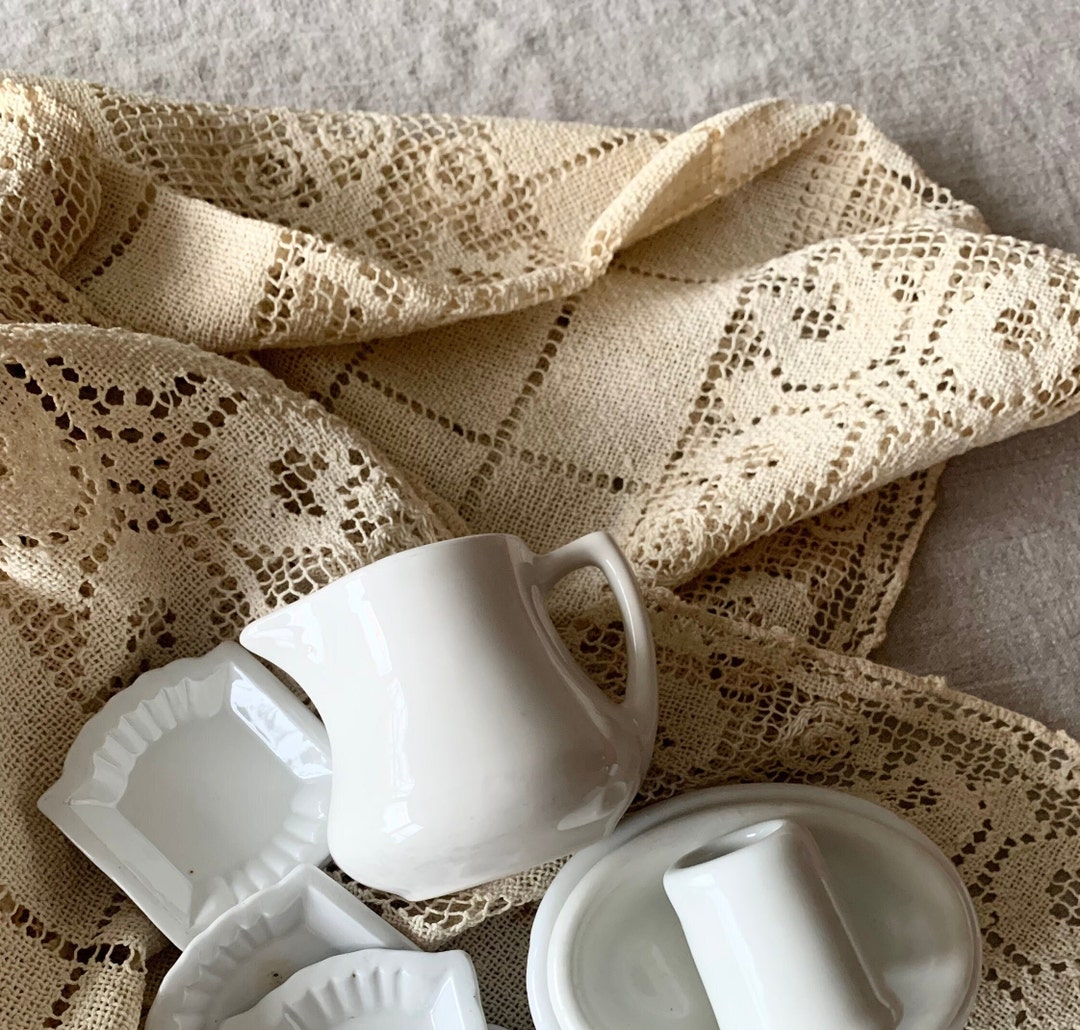 Vintage Neutral Beige Rectangular Tatting Tablecloth,simple Rustic ...